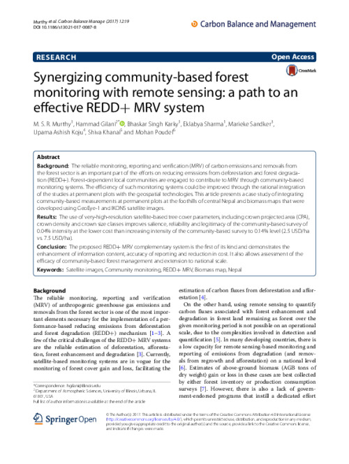 Synergizing community-based forest monitoring with remote sensing: a ... Synergizing community-based forest monitoring with remote sensing: a ...